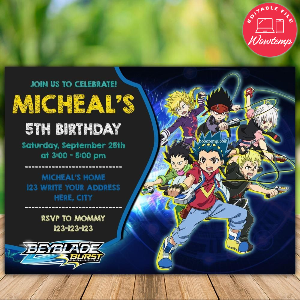 Editable Beyblade Burst Birthday Party Invitation Digital File | Wowtemp
