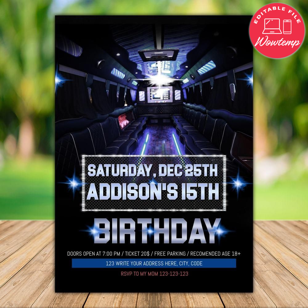 Editable Party Bus Birthday Invitation Instant Download | Wowtemp