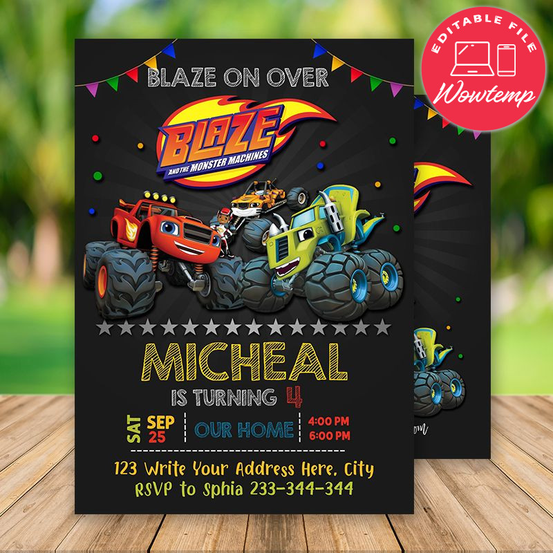 Editable Blaze and the Monster Machines Birthday Invitation DIY | Wowtemp
