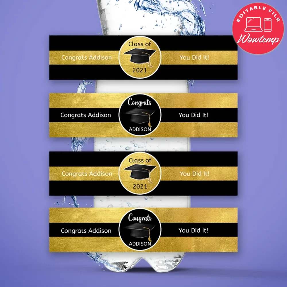 Class of 2021 Graduation Water Bottle Label Template DIY | Wowtemp