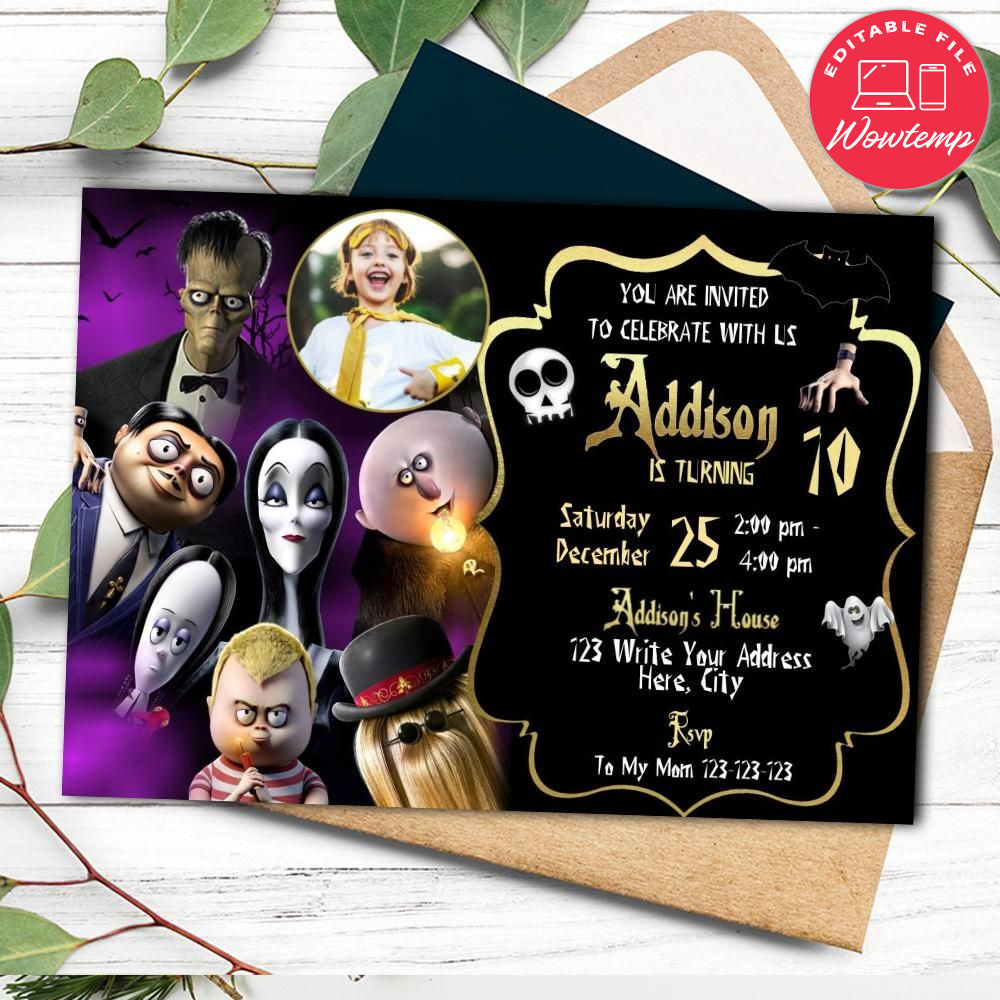 Addams Family Invitation Template With Photo Customizable DIY | Wowtemp
