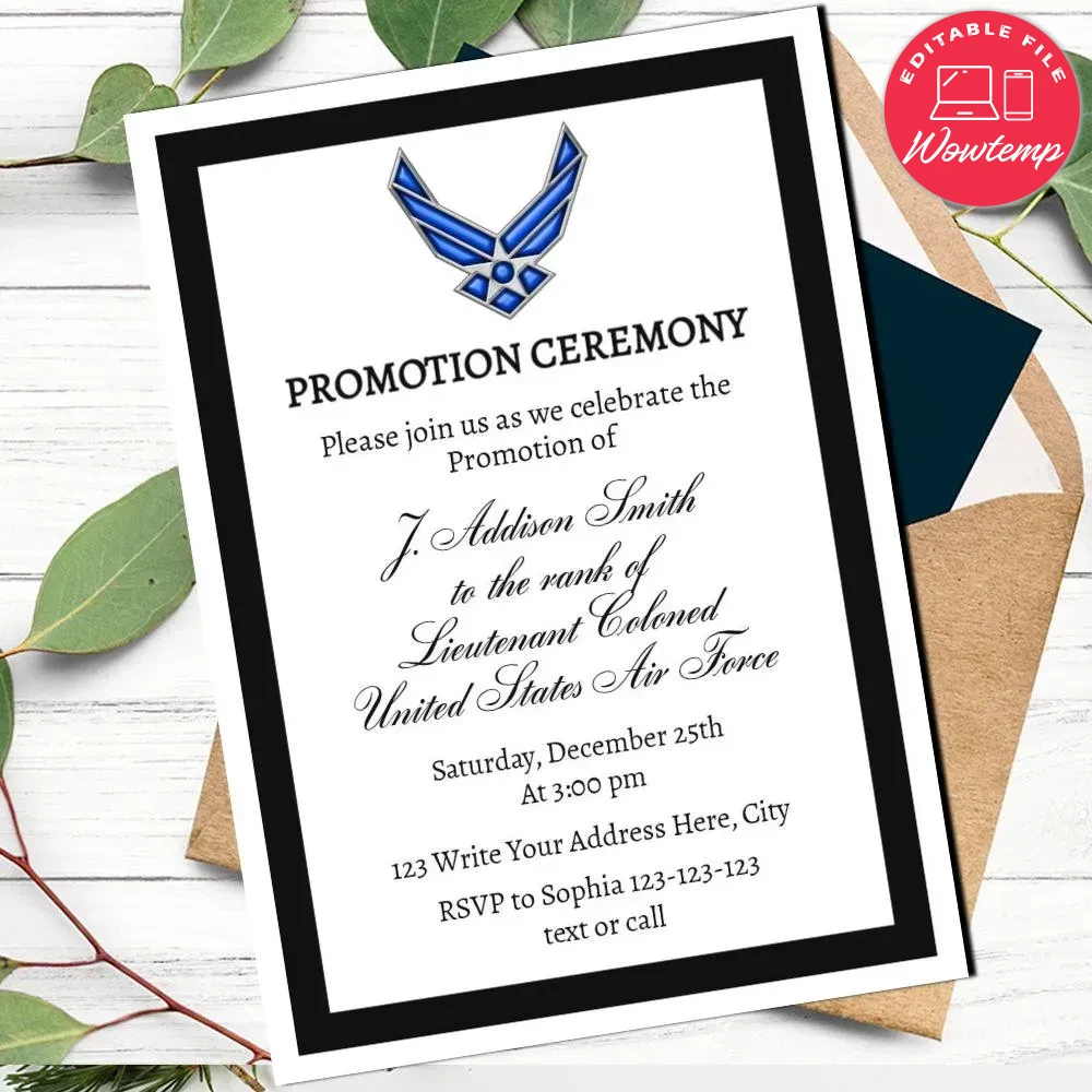 Air Force Promotion Invitation Customizable Template DIY | Wowtemp