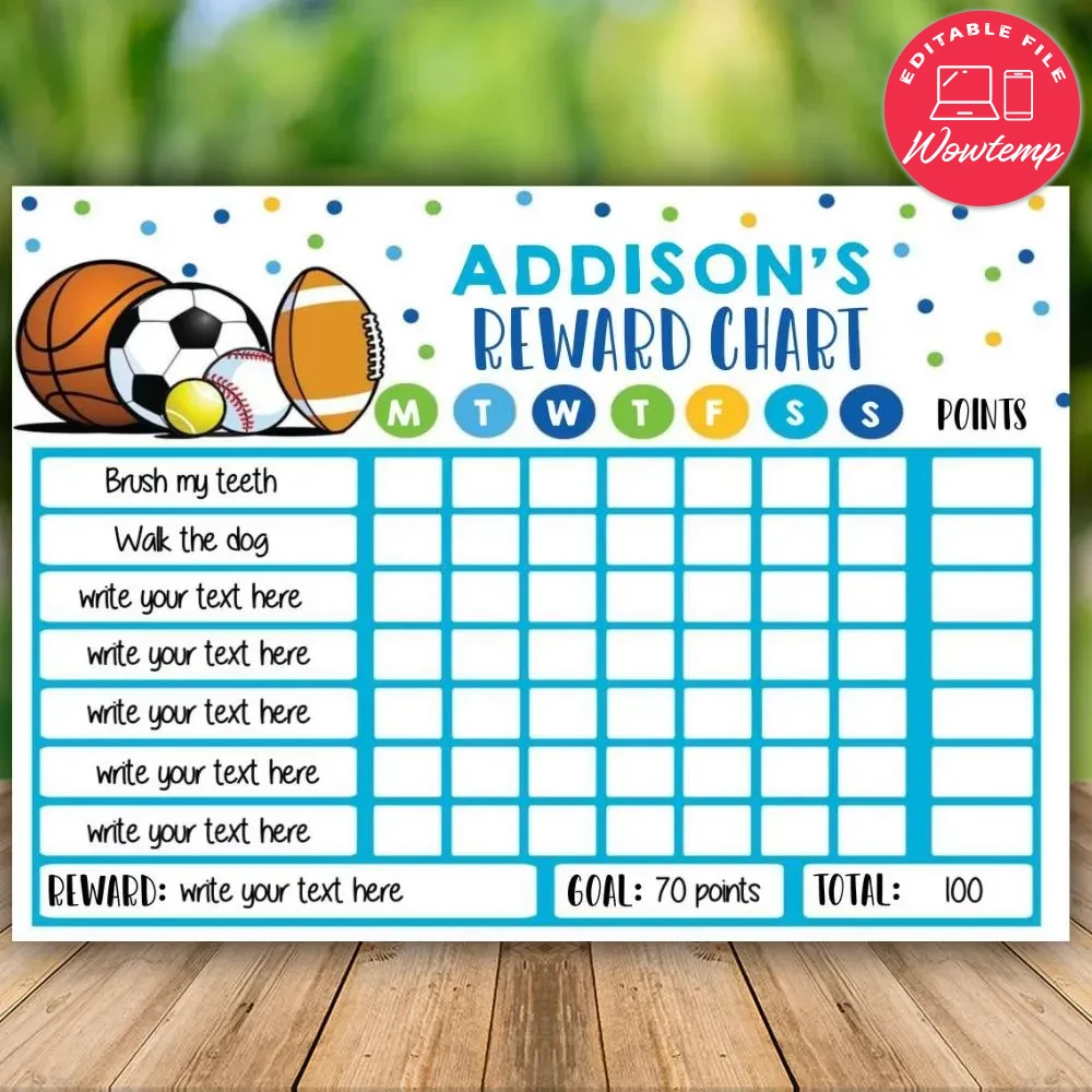 Printable Sports Kids Routine Chart Instant Download | Wowtemp