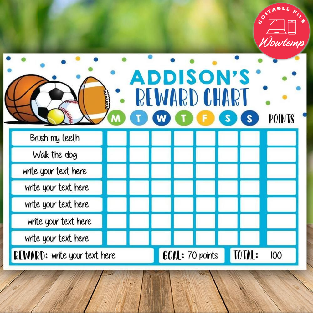 Printable Sports Reward Chart Instant Download | Wowtemp