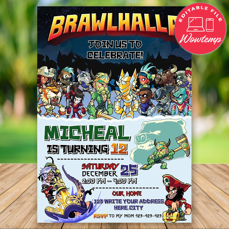 Editable Brawlhalla Video Game Party Invitation Instant Download | Wowtemp