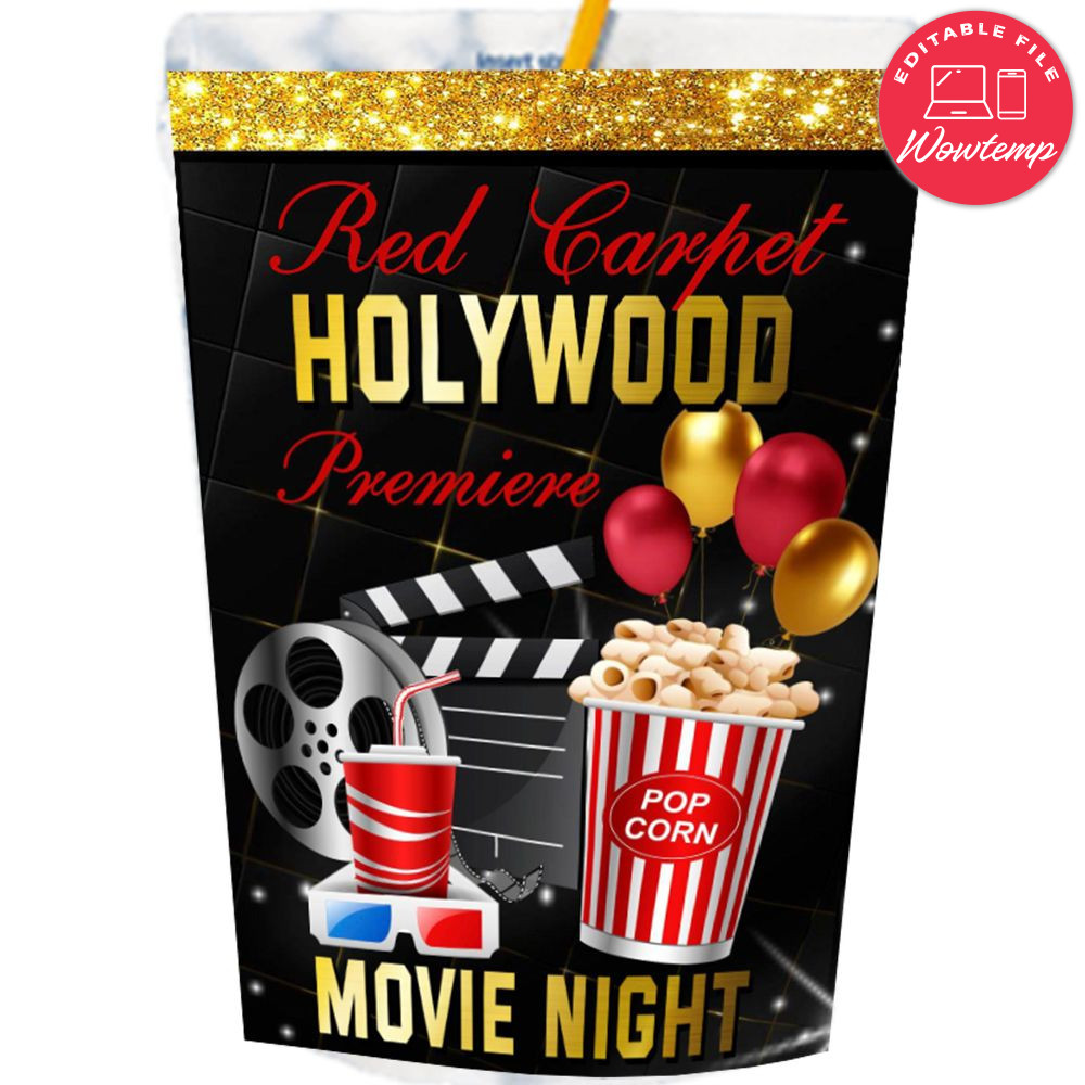 Hollywood Movie Night Capri Sun Labels Digital File Printable | Wowtemp