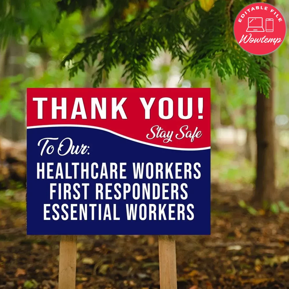 Thank You to all of Our Essential Workers Yard Sign Printable DIY | Wowtemp