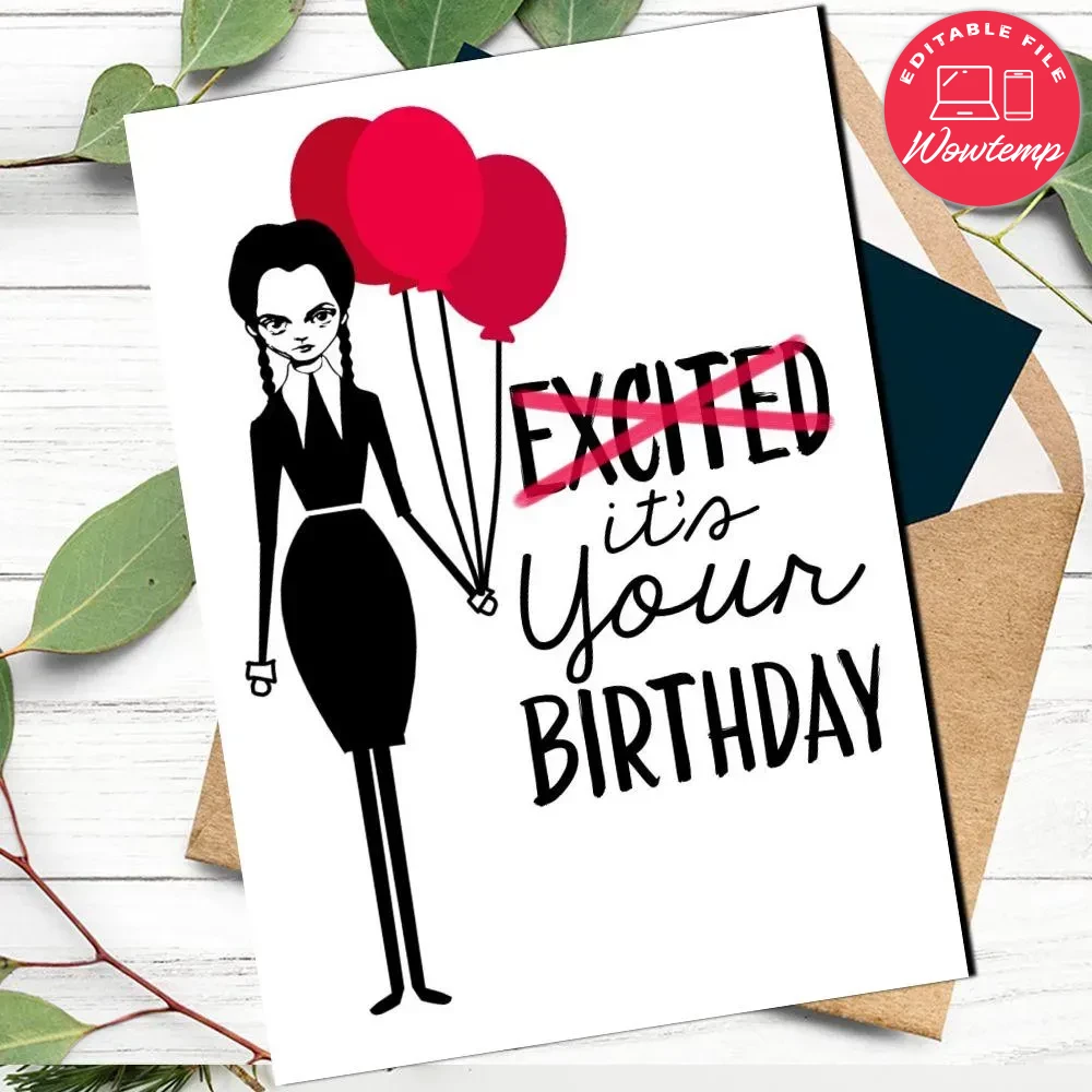 Wednesday Addams Halloween Birthday Card Template Printable DIY | Wowtemp