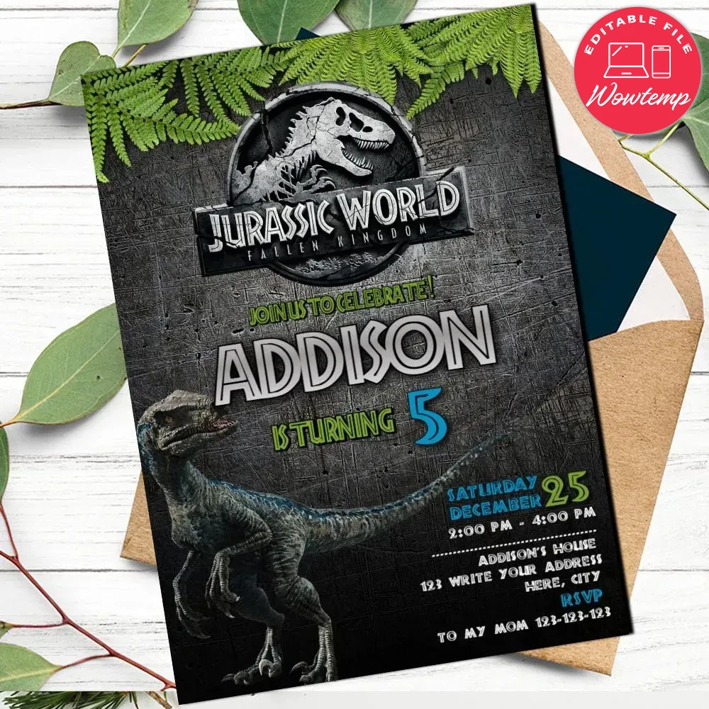 Jurassic World Invitation Customizable Template Instant Download | Wowtemp