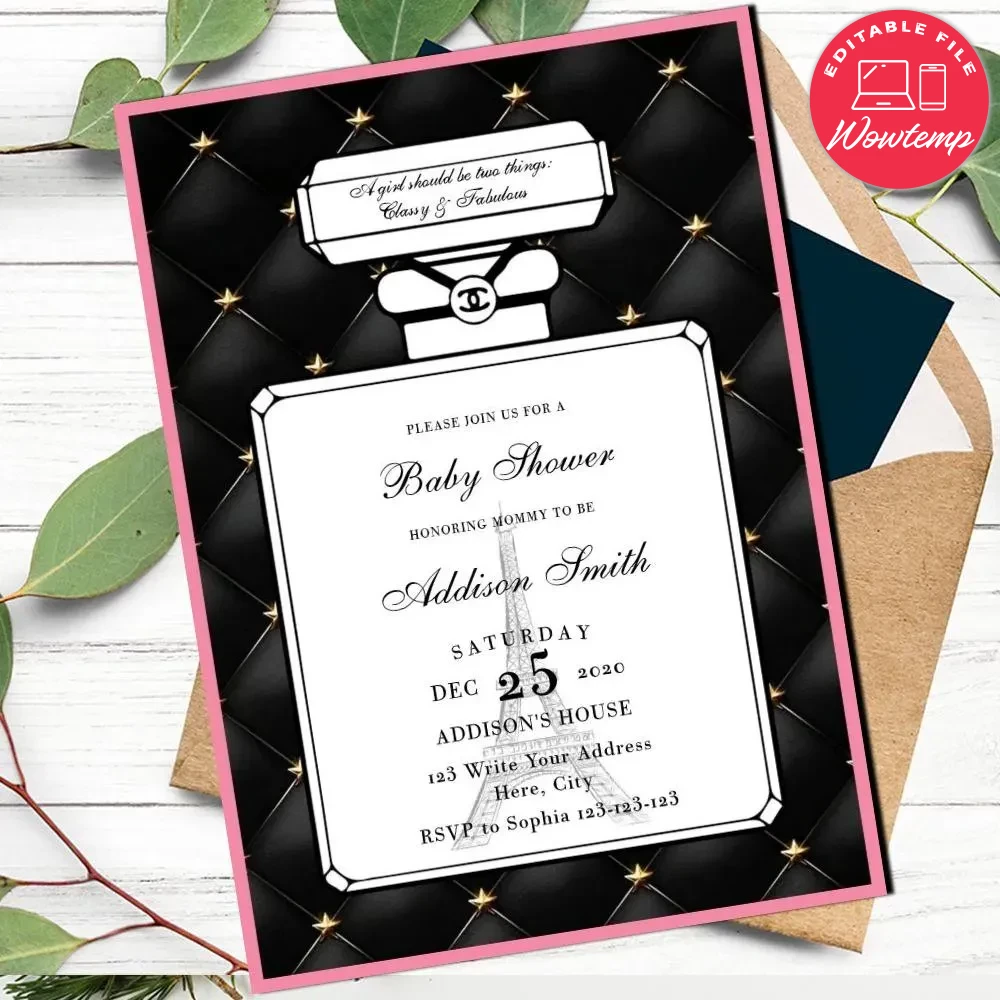 Printable Coco Chanel Baby Shower Invitation Template DIY | Wowtemp