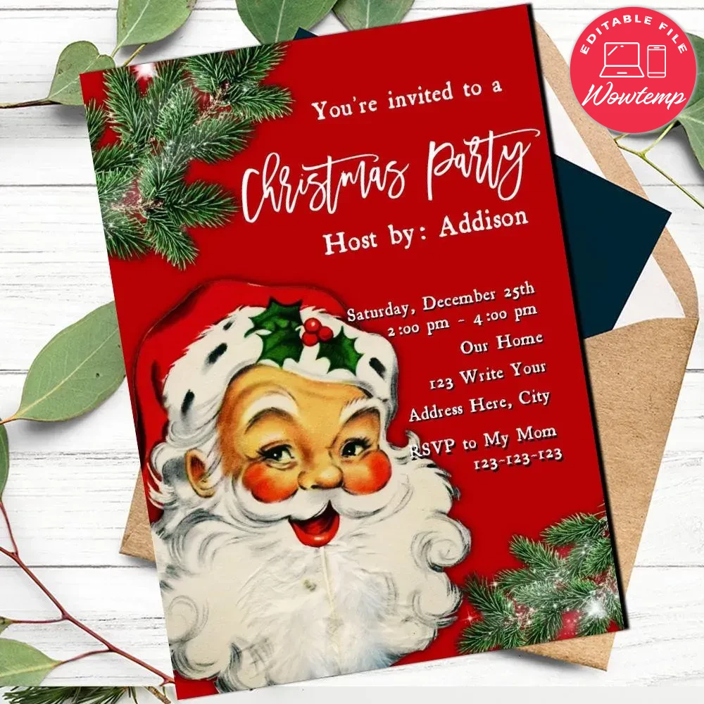 Santa claus Invitation Customizable Template DIY | Wowtemp