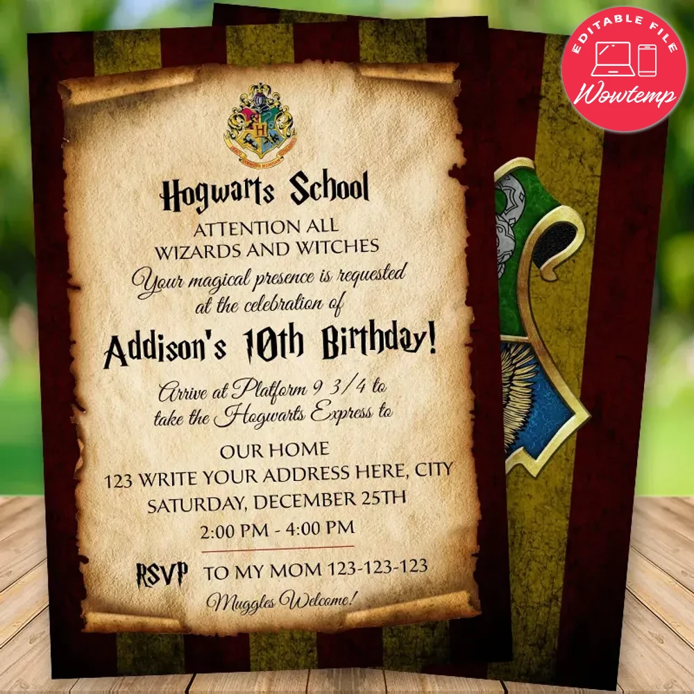 Editable Harry Potter Wizard Birthday Invitation Instant Download | Wowtemp