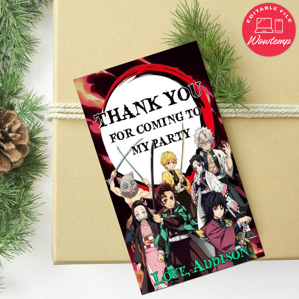 Demon slayer Thank You Tag Customizable Template Instant Download | Wowtemp