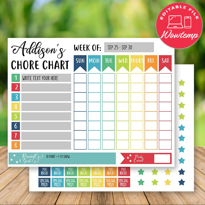 Printable Boys Chore Chart Template Instant Download | Wowtemp