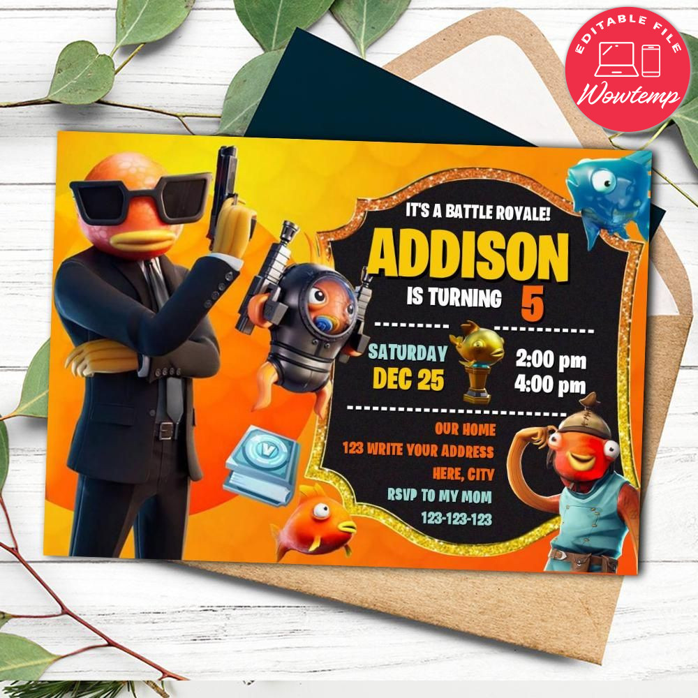 Fish gamer Invitation Customizable Template | Wowtemp