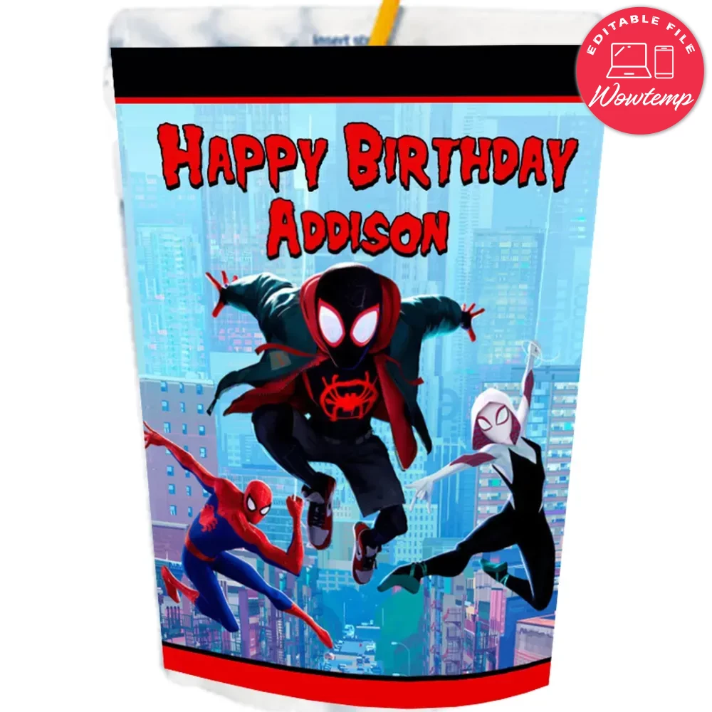 Spiderman Into the Spider Verse Capri Sun Labels Digital File | Wowtemp