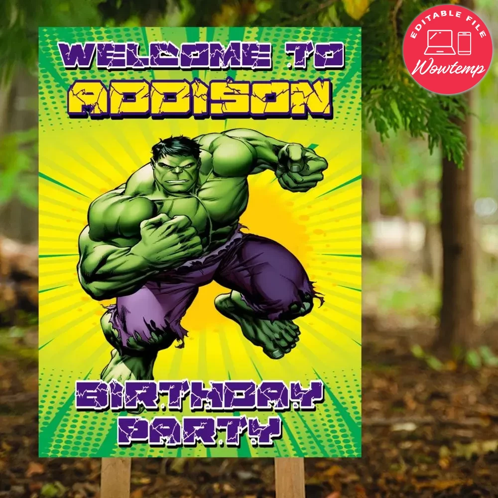 Hulk Birthday Welcome Sign Digital File Printable DIY | Wowtemp