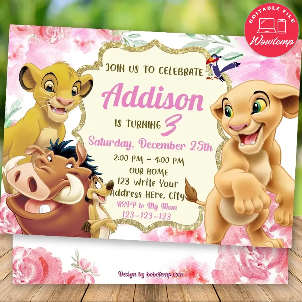 Editable Nala Lion King Party Invitations Instant Download | Wowtemp