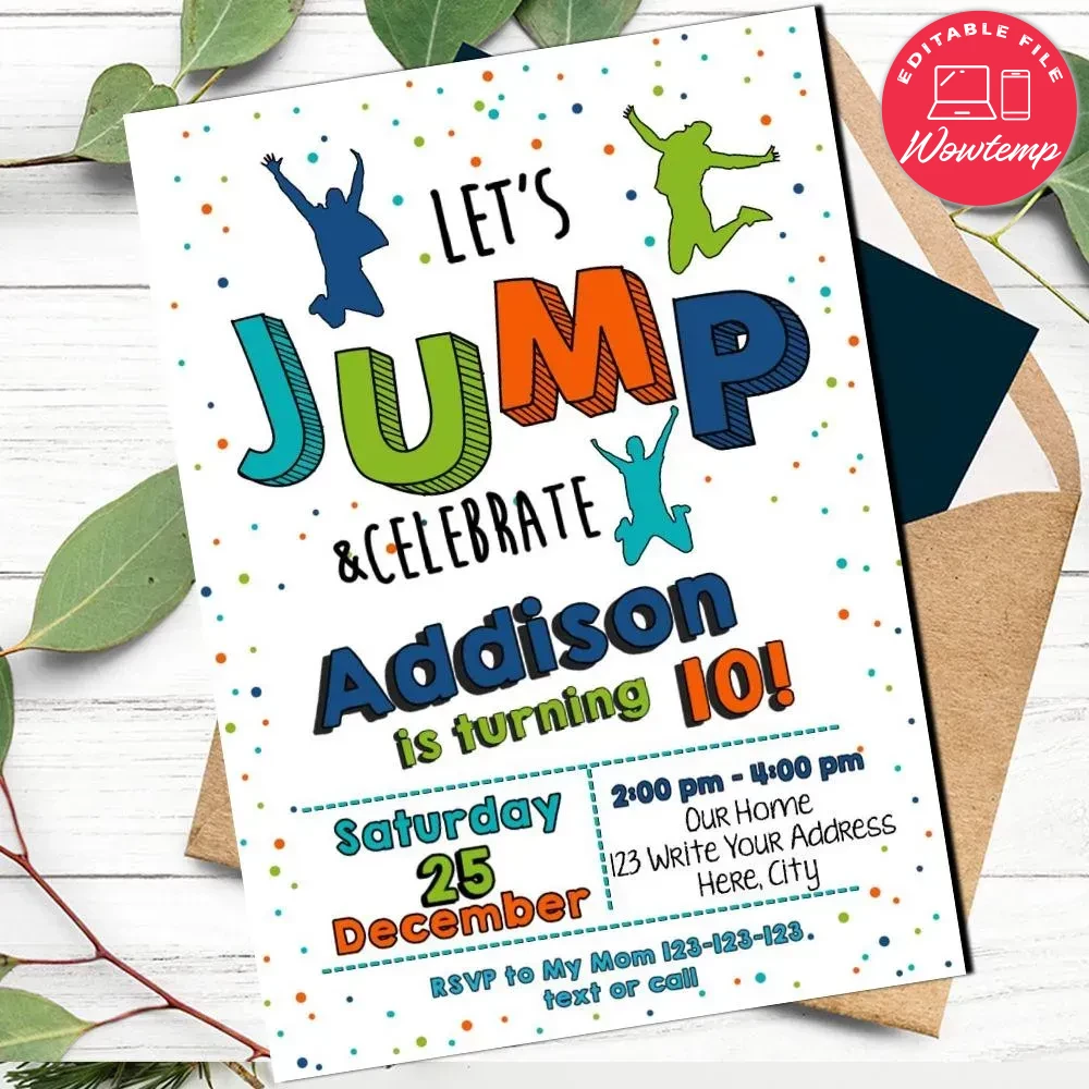 Sky Zone Invitation Customizable Template Instant Download | Wowtemp