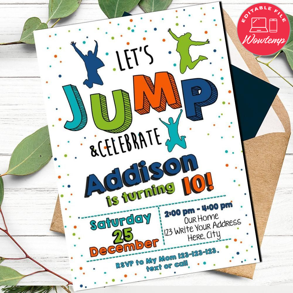 Sky Zone Invitation Customizable Template Instant Download | Wowtemp