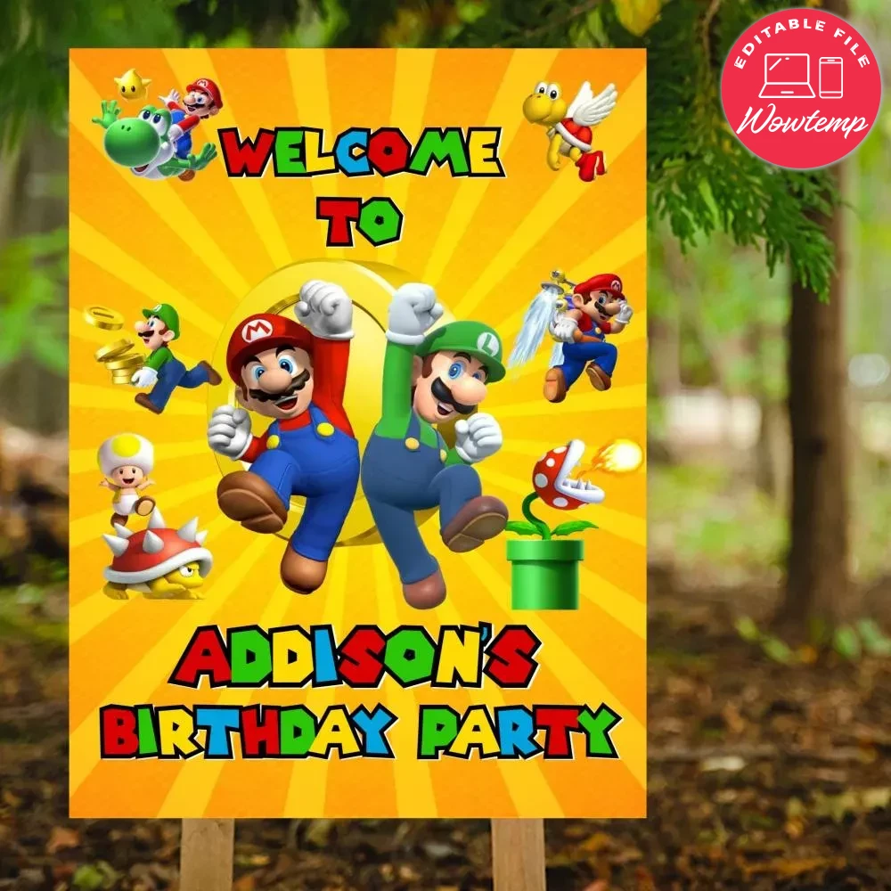Super mario bros Birthday Welcome Sign Digital File Printable DIY | Wowtemp
