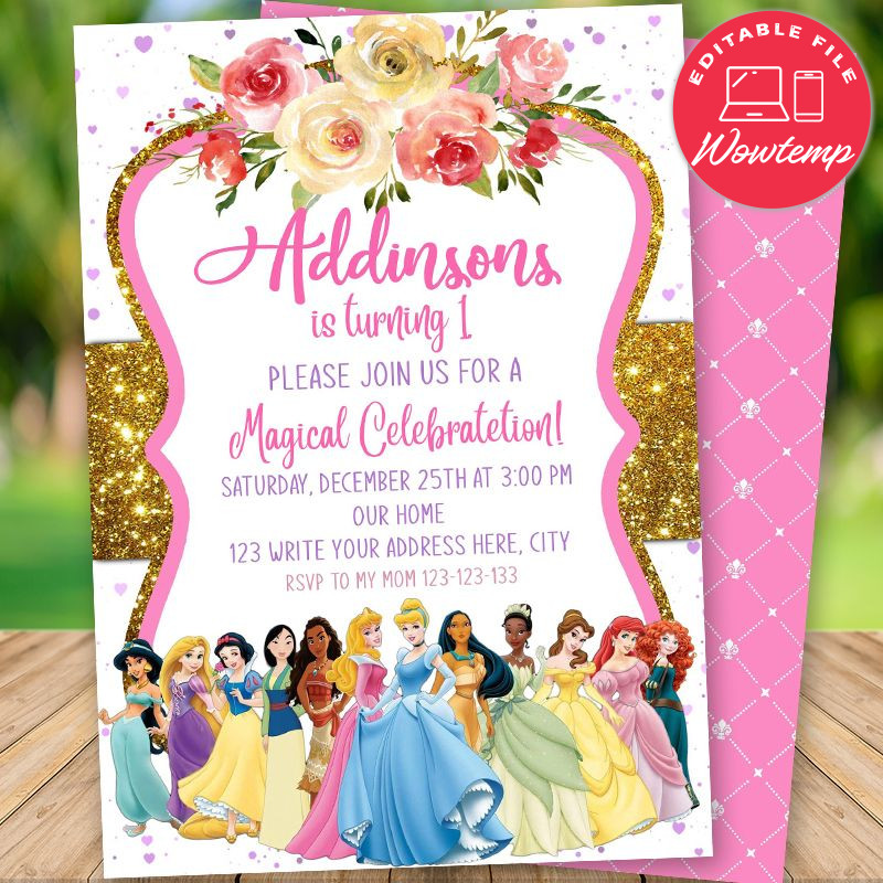 Editable Disney Princess Invitation Instant Download | Wowtemp