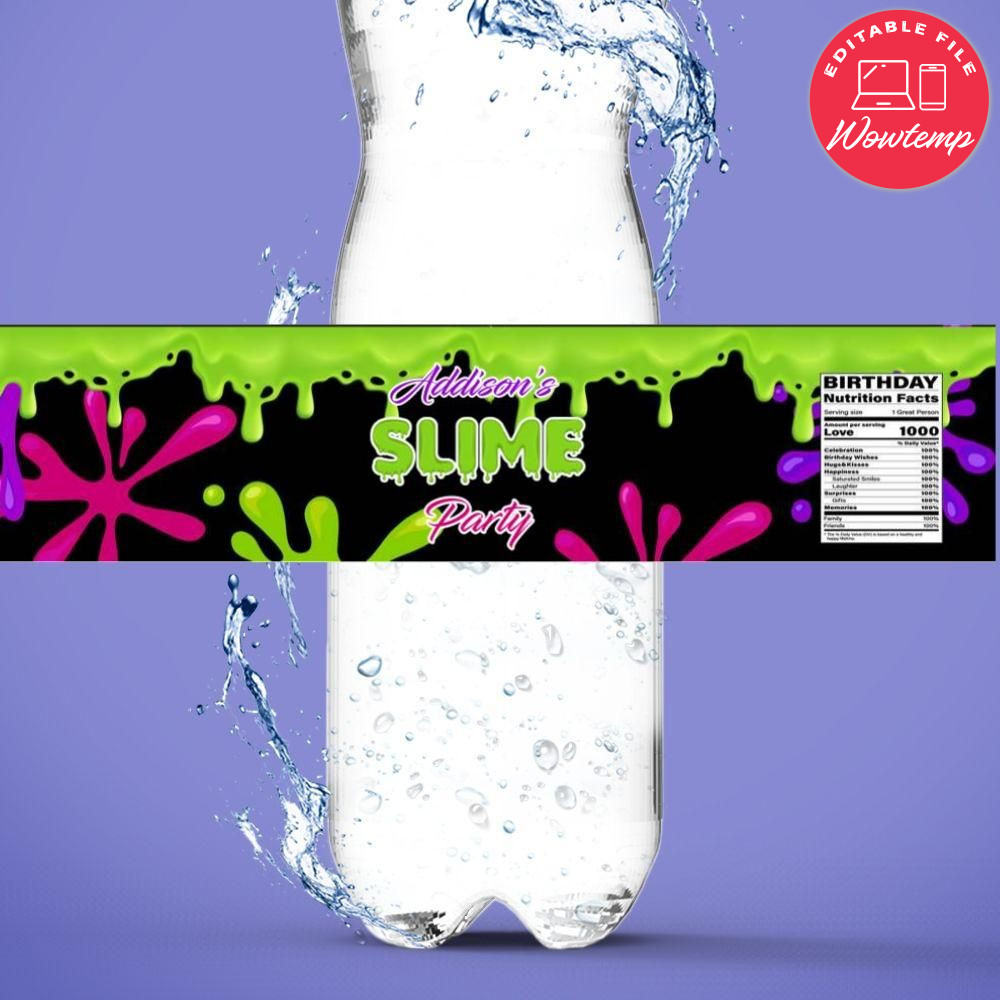 Slime Water Bottle Label Template DIY | Wowtemp