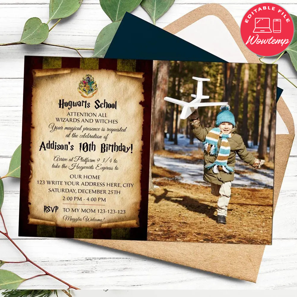 Harry Potter Wizard Birthday Flyer with Photo Customizable | Wowtemp