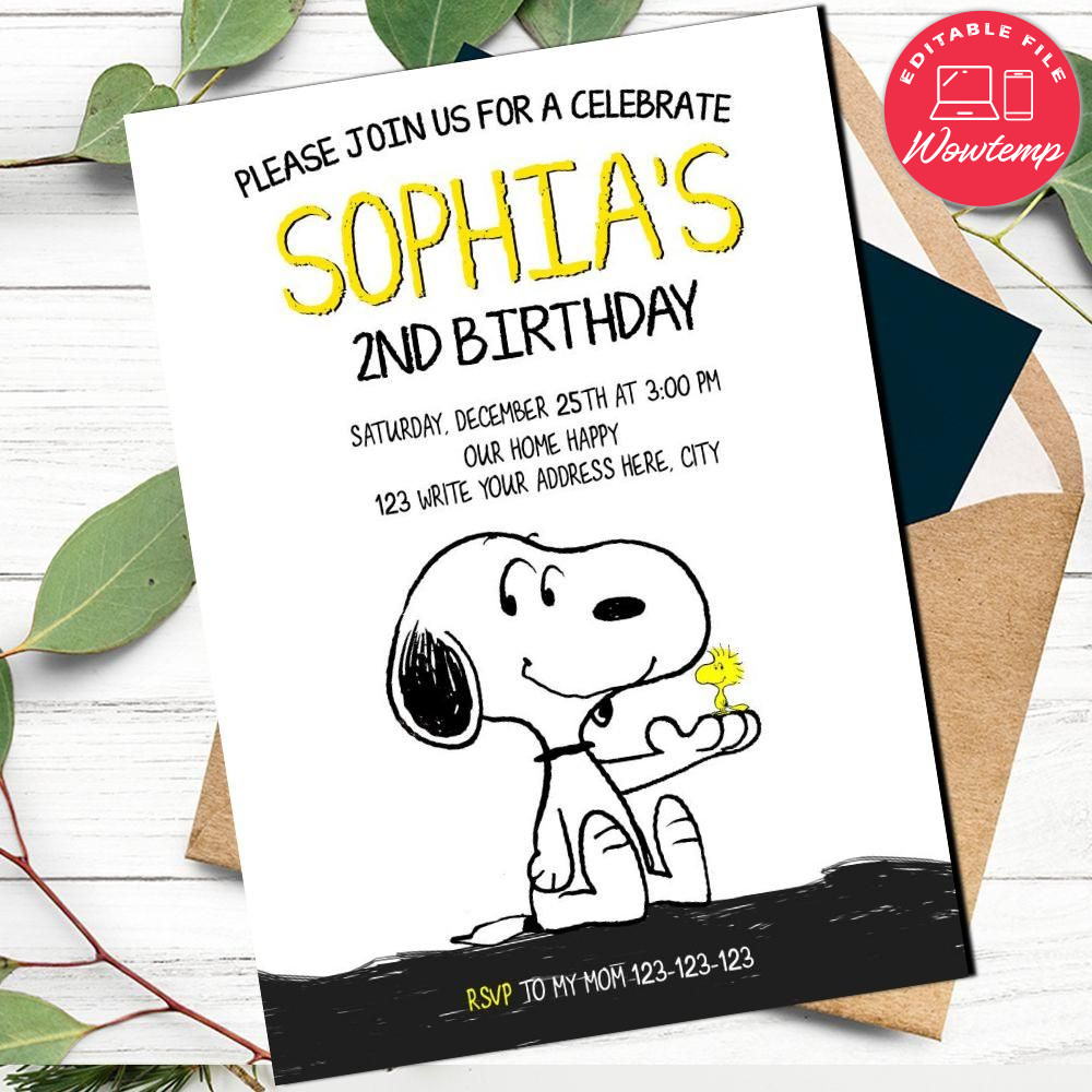 Snoopy Invitation Customizable Template Instant Download | Wowtemp