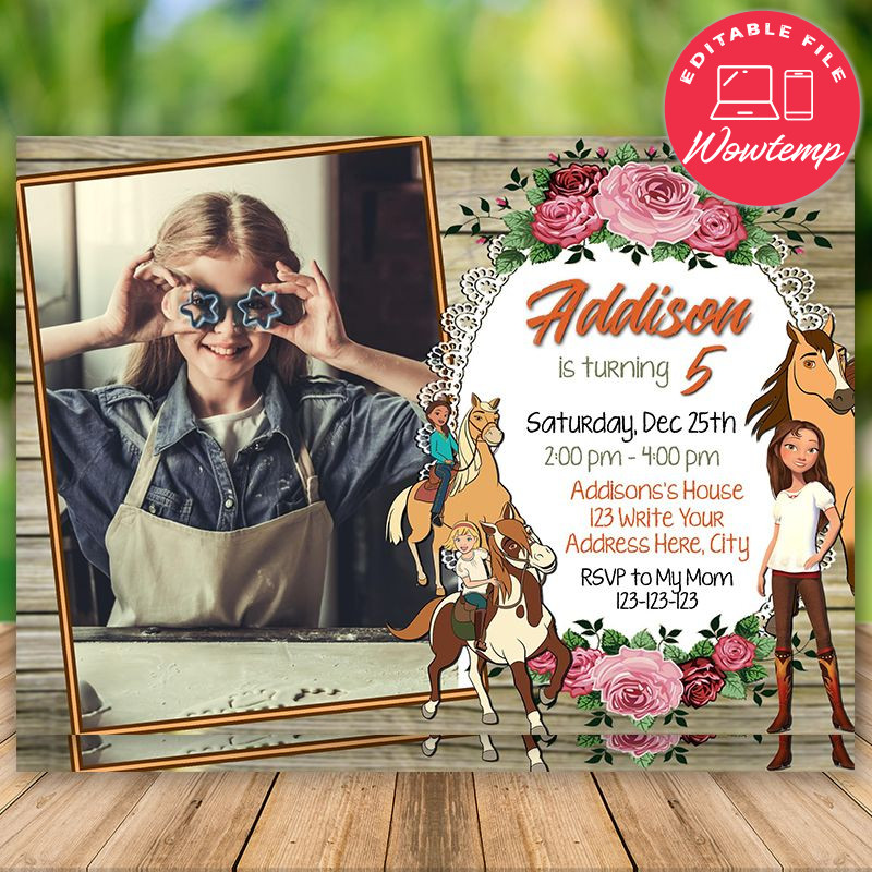 Editable Spirit Riding Free Invitations With Photo DIY | Wowtemp
