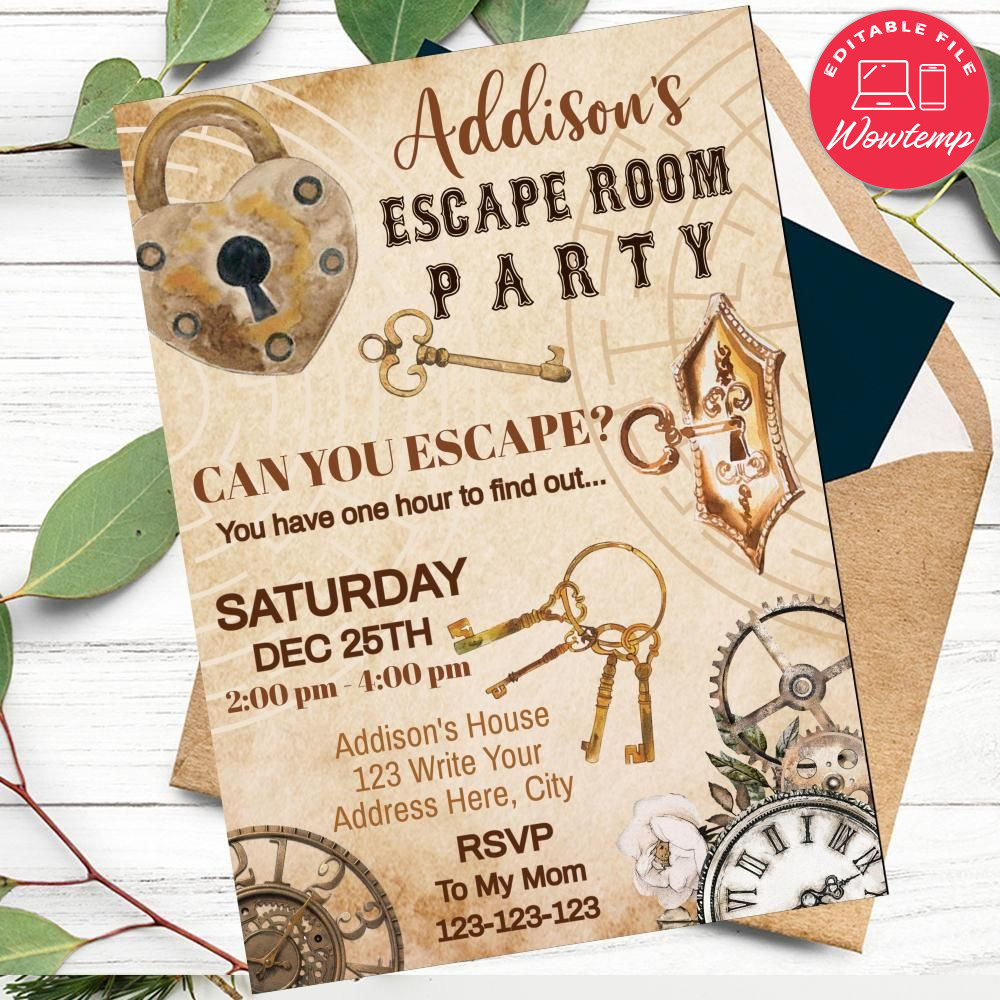 Editable Escape Room Birthday Invitation Instant Download | Wowtemp