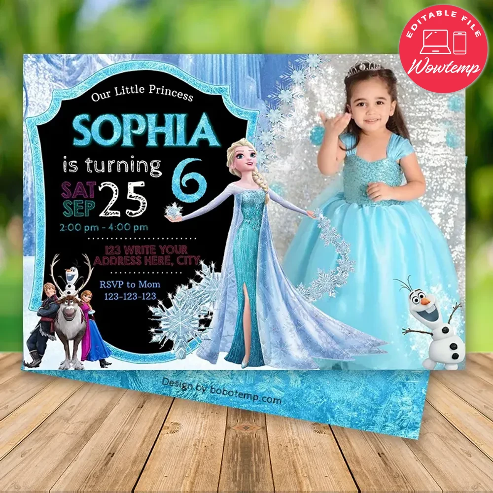 Editable Frozen Elsa With Photo Snowflake Ice Birthday Invite | Wowtemp