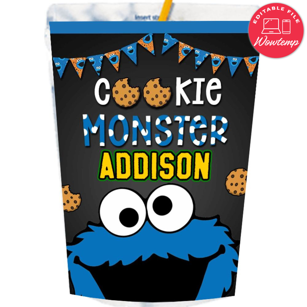 Cookie Monster Capri Sun Birthday Labels Digital File Printable | Wowtemp