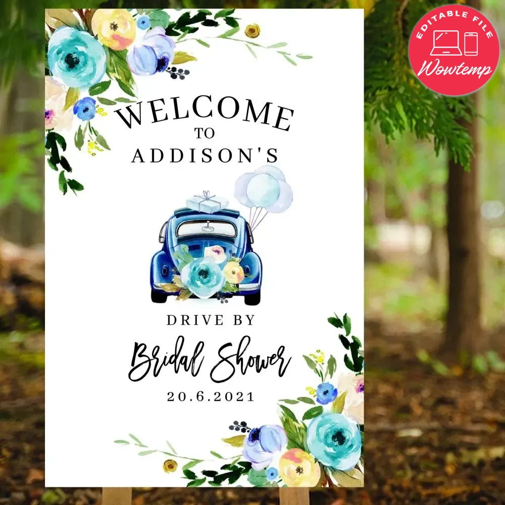 Greenery Floral Drive By Bridal Shower Yard Sign Digital File | Wowtemp