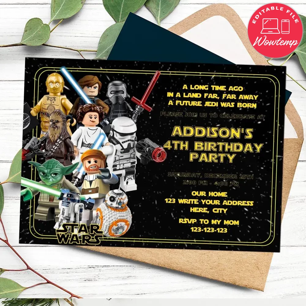 Editable Lego Star Wars Birthday Invitation Instant Download | Wowtemp
