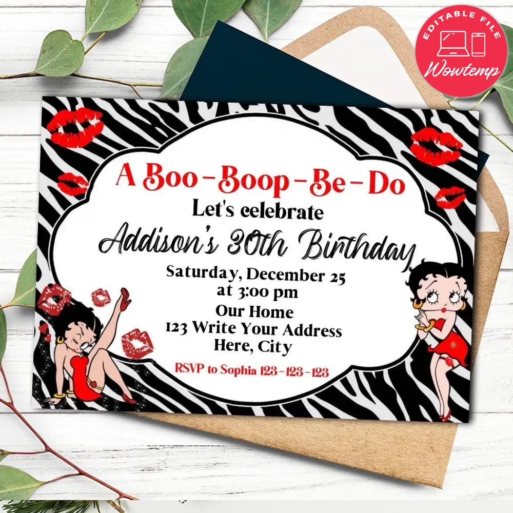 Betty Boop Birthday Invitation Printable DIY | Wowtemp