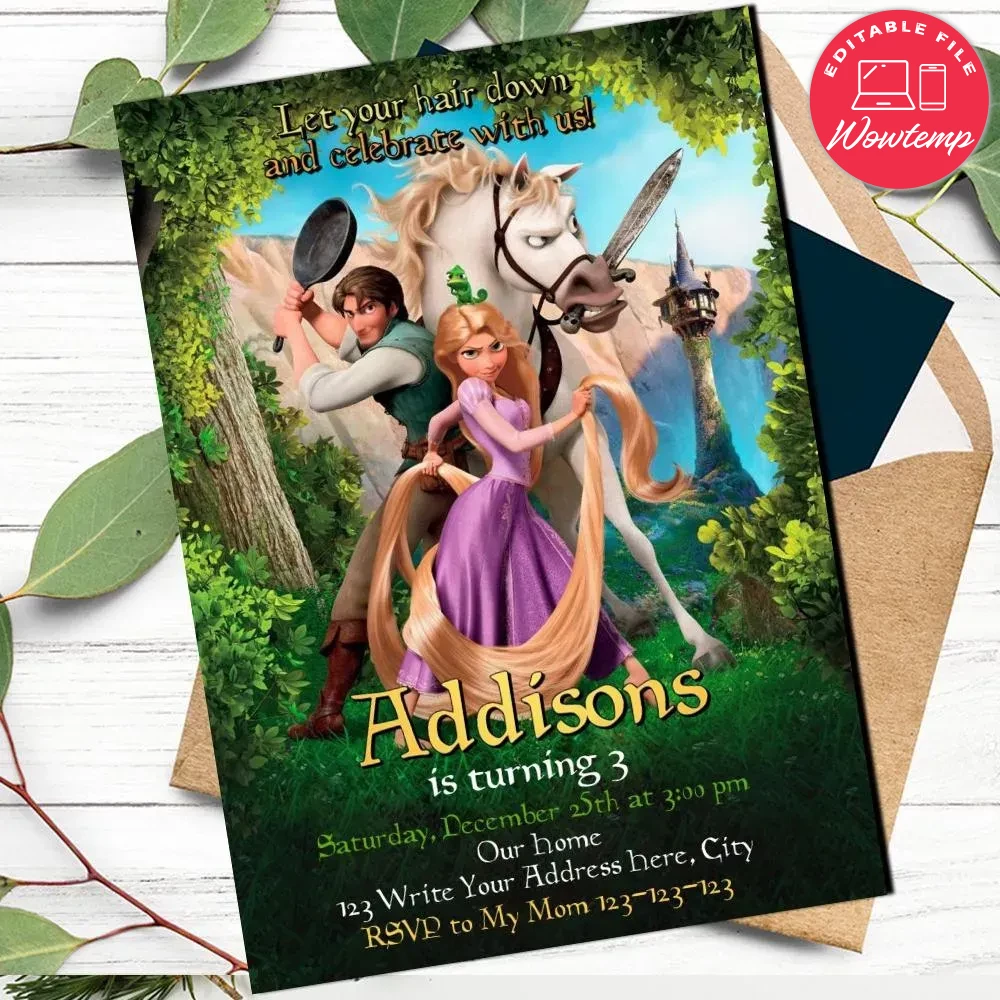 Editable Disney Rapunzel Birthday Invitation Instant Download | Wowtemp