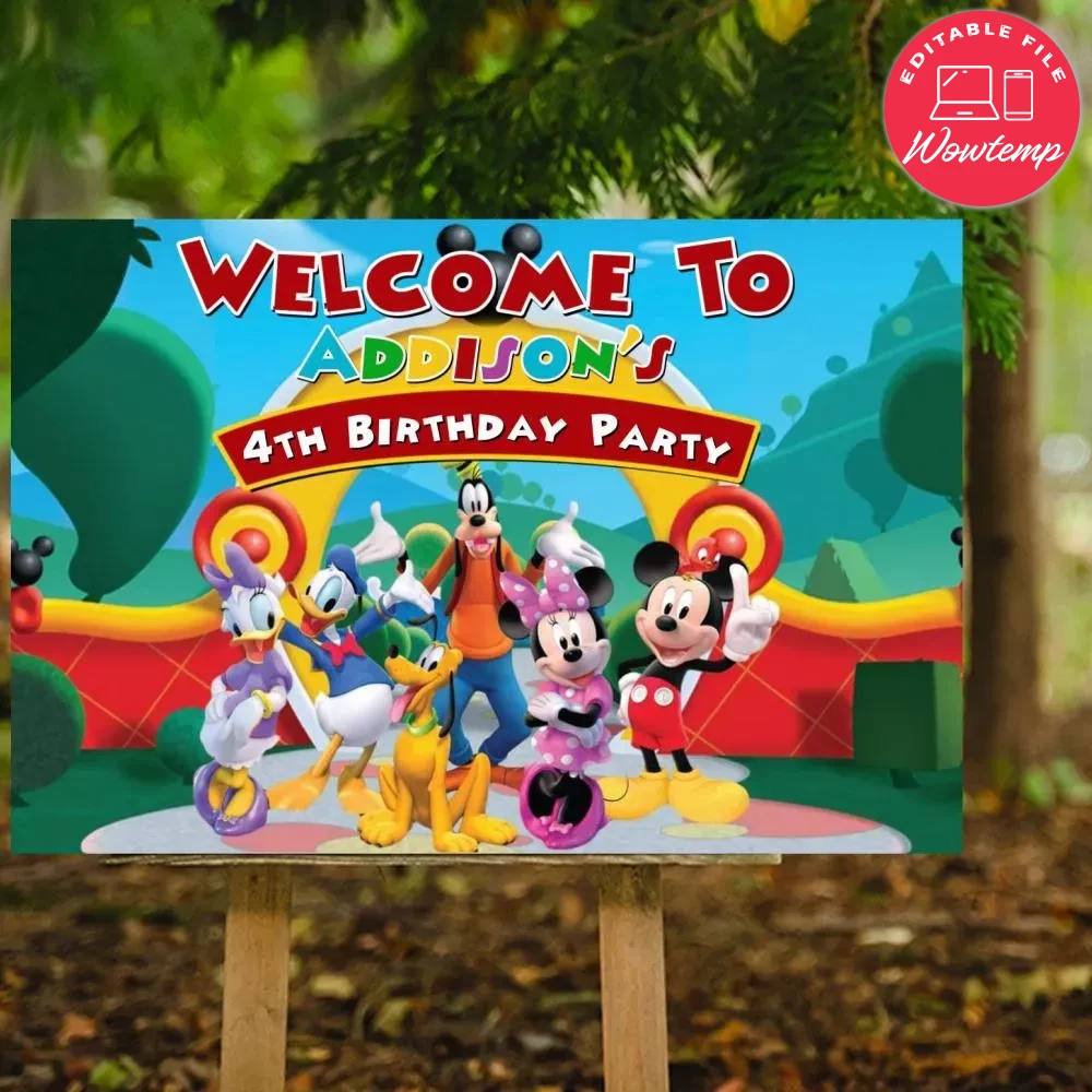 Mickey Clubhouse Birthday Welcome Sign Digital File Printable DIY | Wowtemp