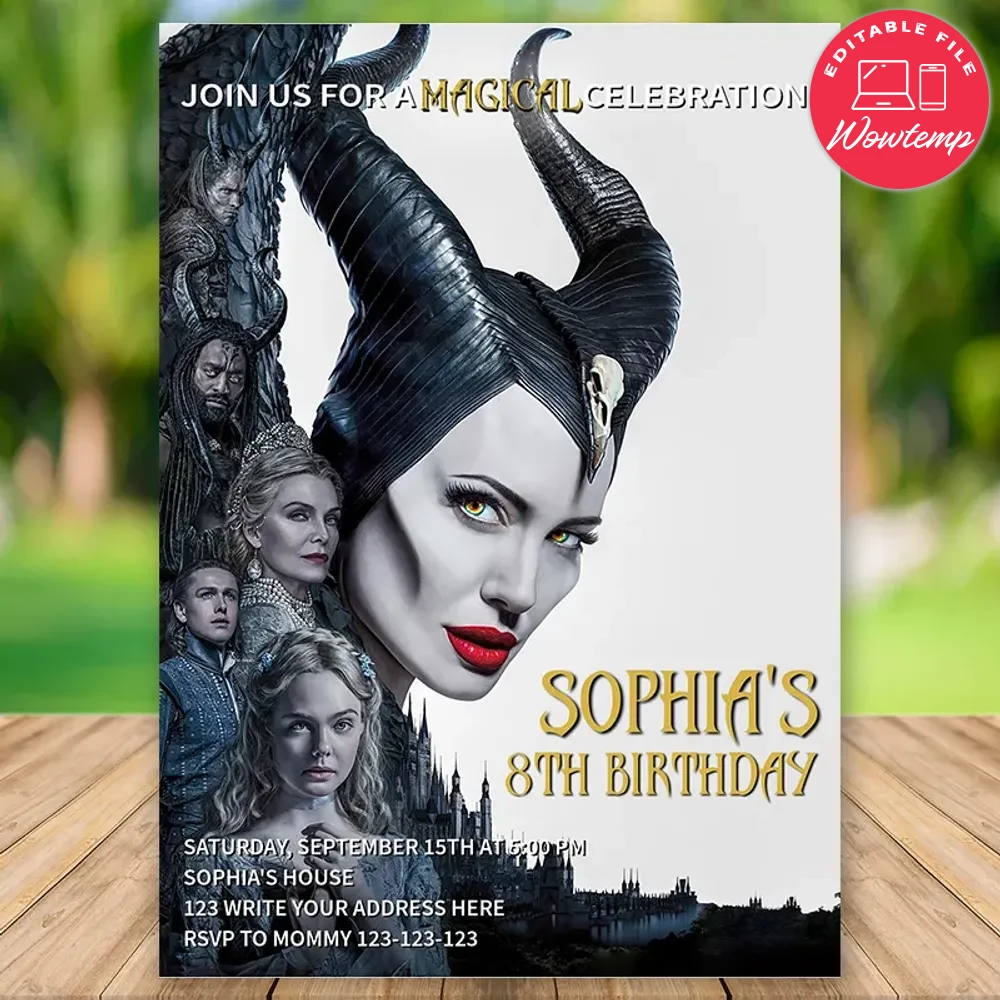 Editable Maleficent Mistress of Evil Party Invitations DIY | Wowtemp