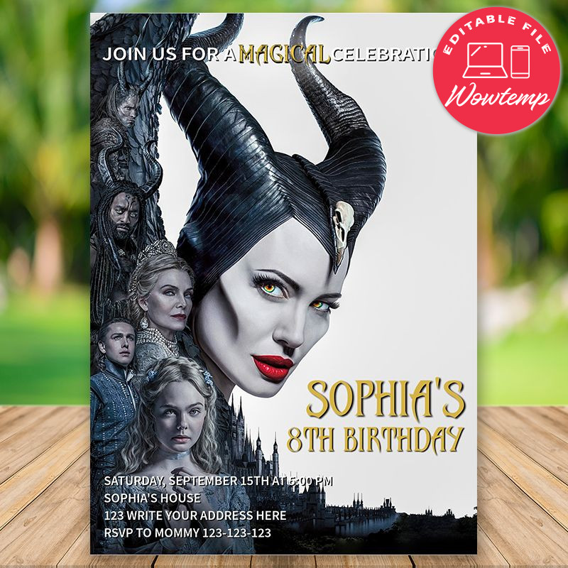 Editable Maleficent Mistress of Evil Party Invitations DIY | Wowtemp
