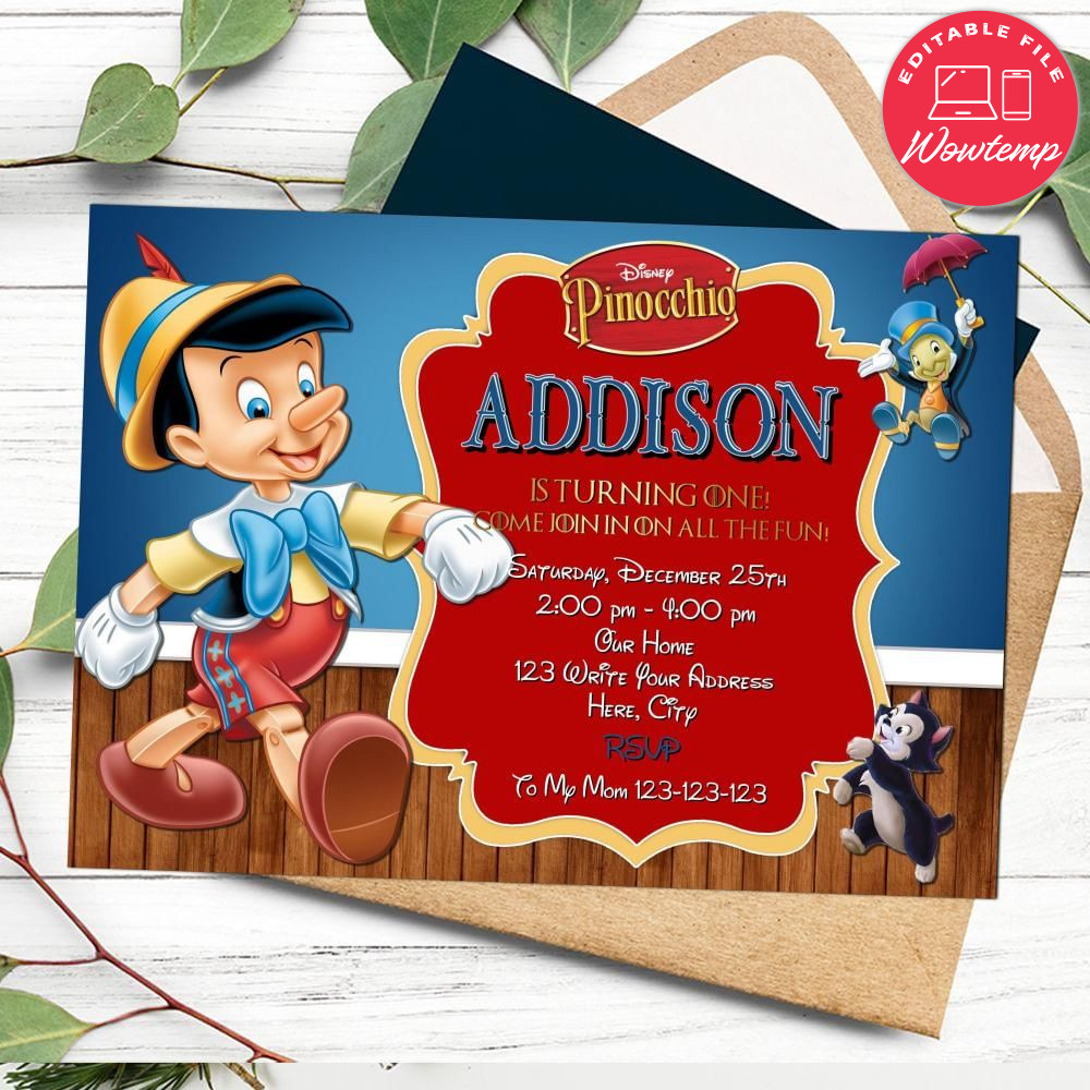 Pinocchio Invitation Customizable Template Instant Download | Wowtemp