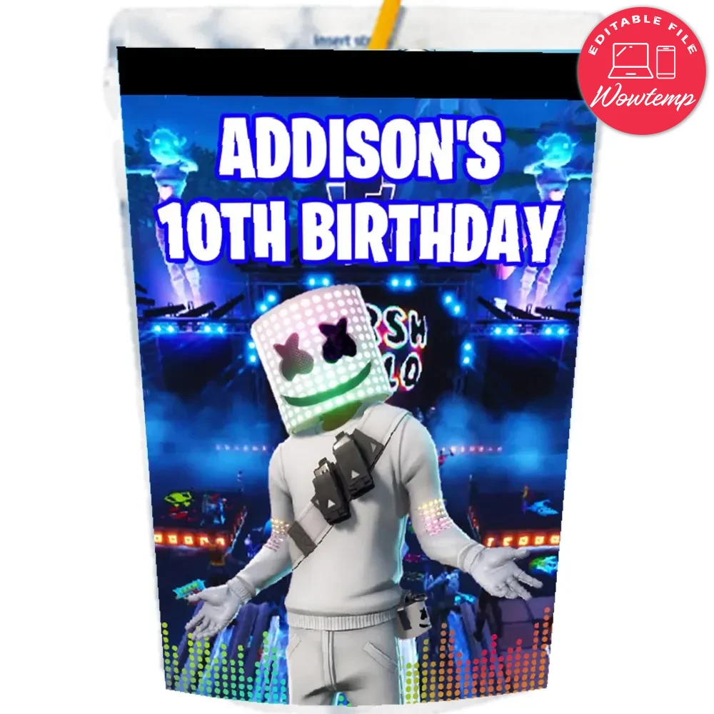 DJ marshmallow Capri Sun Labels Digital File Printable | Wowtemp