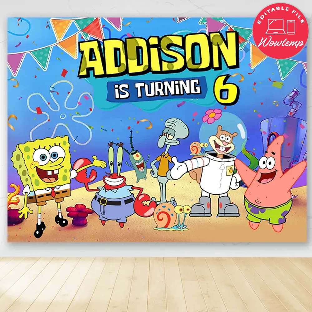 Printable Spongeb Backdrop Digital File Template Instant Download | Wowtemp