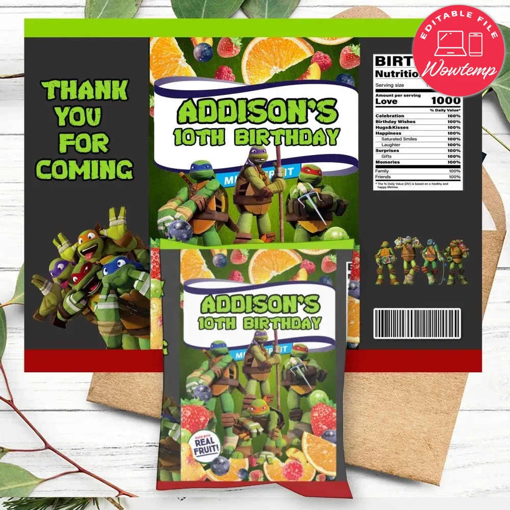 Ninja turtles Birthday Fruit Snack Bag Digital File Printable DIY | Wowtemp