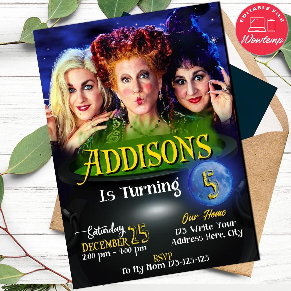 Editable Hocus Pocus Birthday Invitation Instant Download | Wowtemp