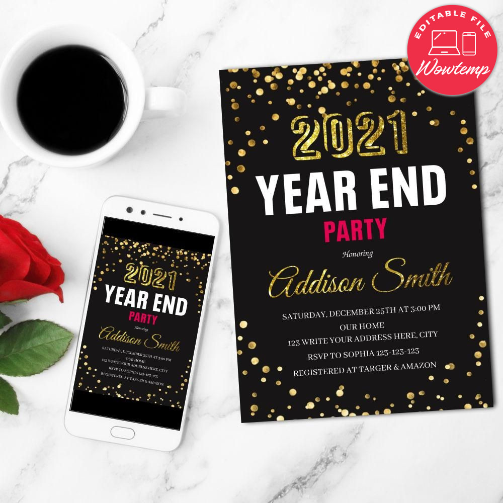Year End Invitation Customizable Template Instant Download | Wowtemp