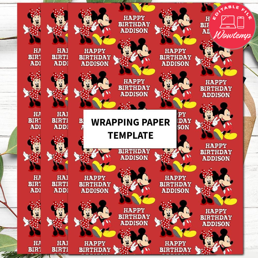 Mickey and Minnie Mouse Wrapping Paper Template to Print at Home | Wowtemp