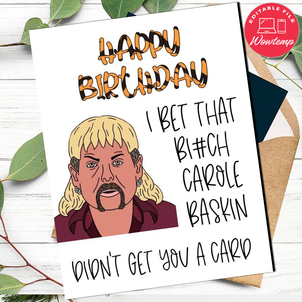 Tiger King Funny Birthday Card to Print at Home Instant Download | Wowtemp