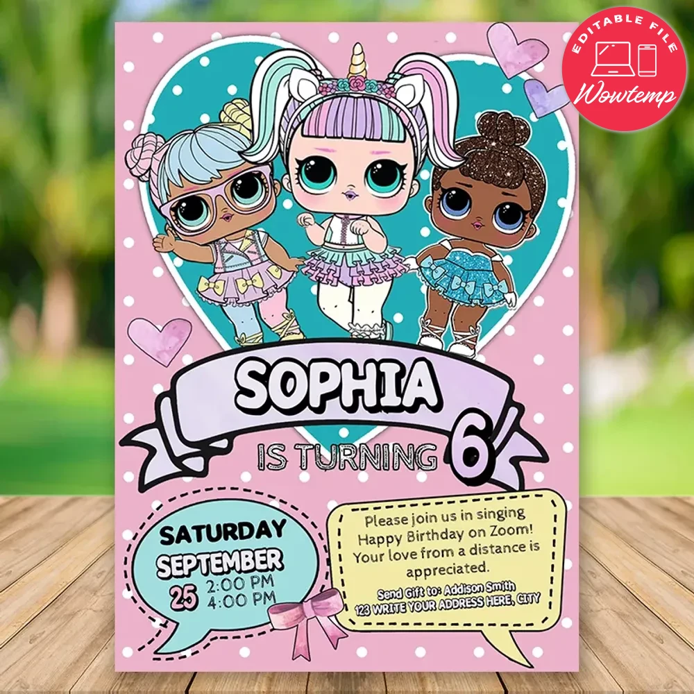 Printable LOL Surprise Doll Virtual Party Invitation Template DIY | Wowtemp