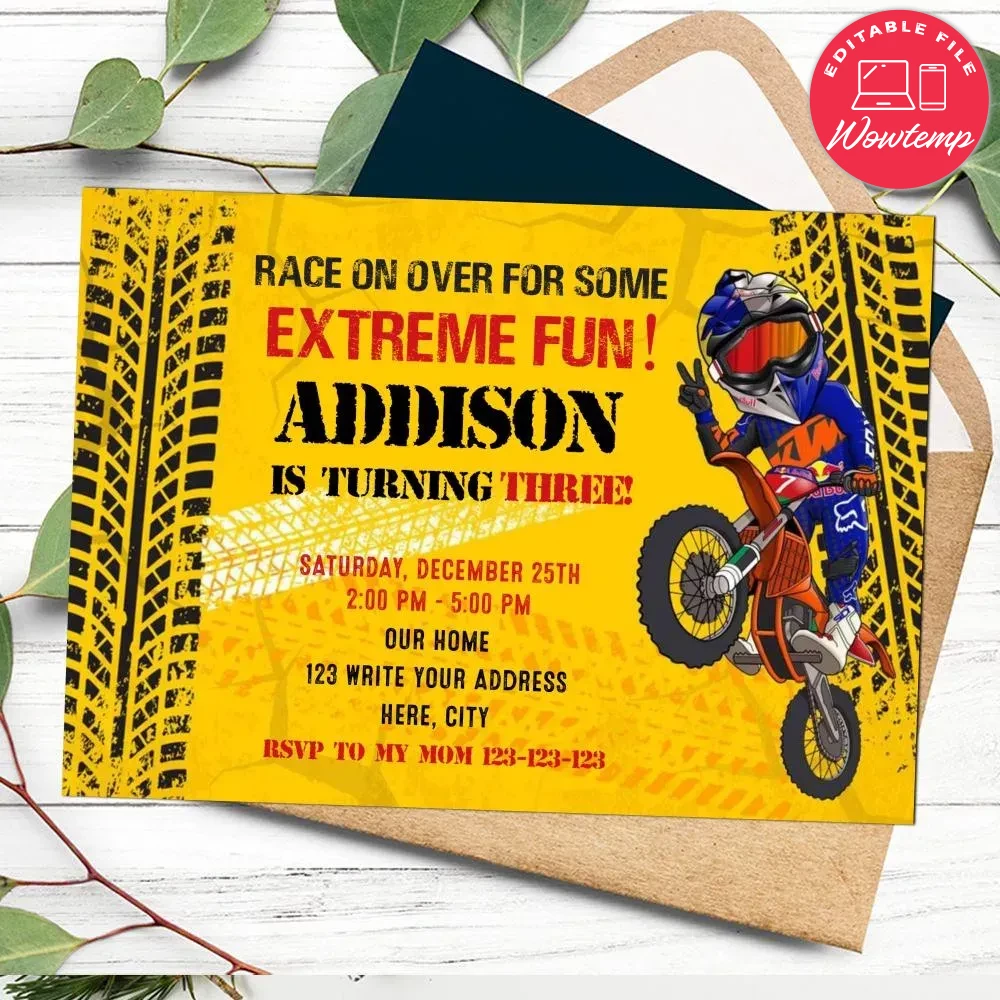 Motocross Invitation Customizable Template Instant Download | Wowtemp